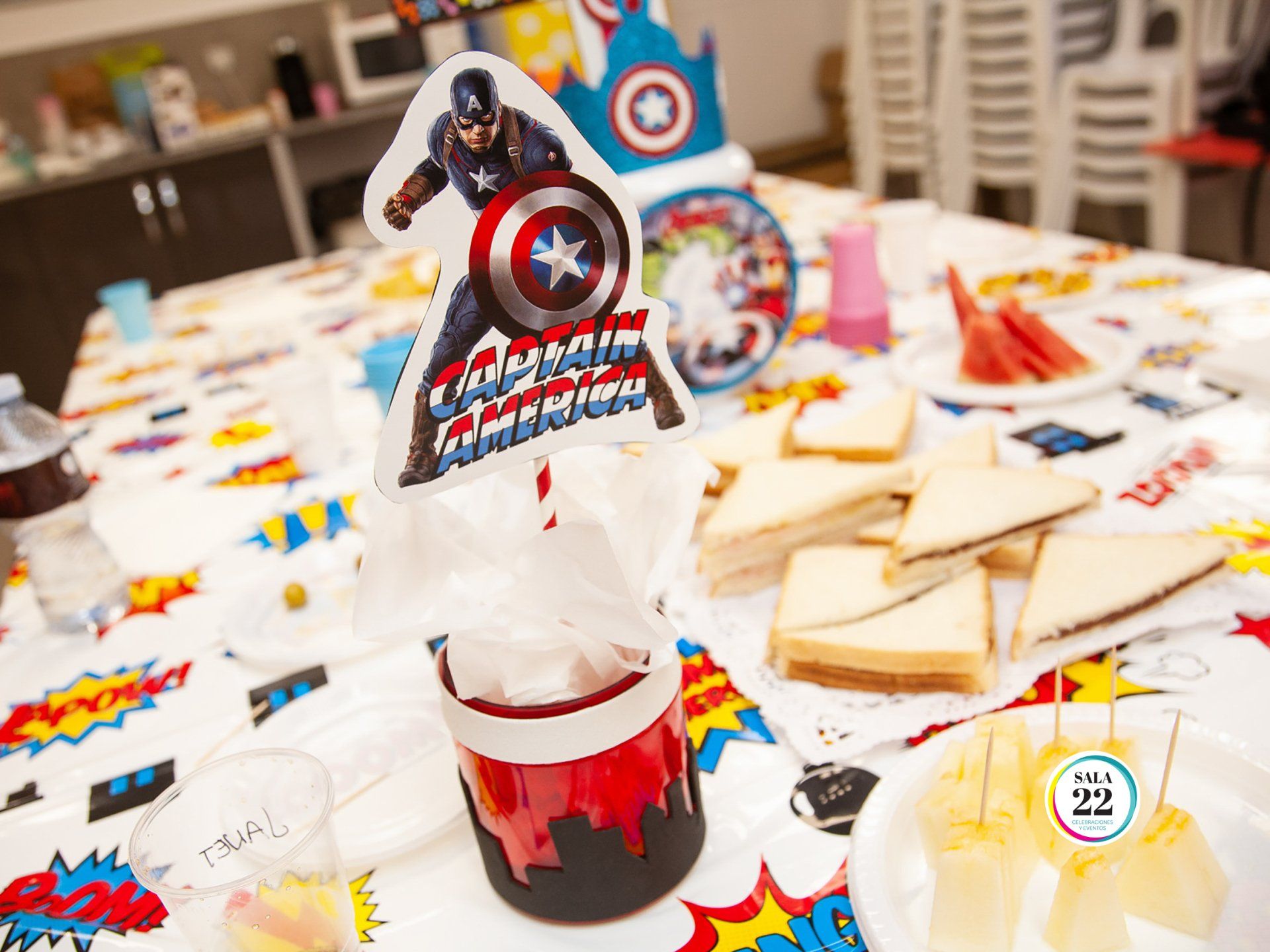 Decoración MARVEL para tu fiesta en la Sala 22 celebraciones y eventos.