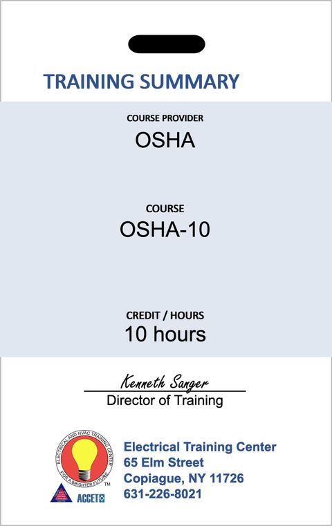 Temporary Site Safety Training Card