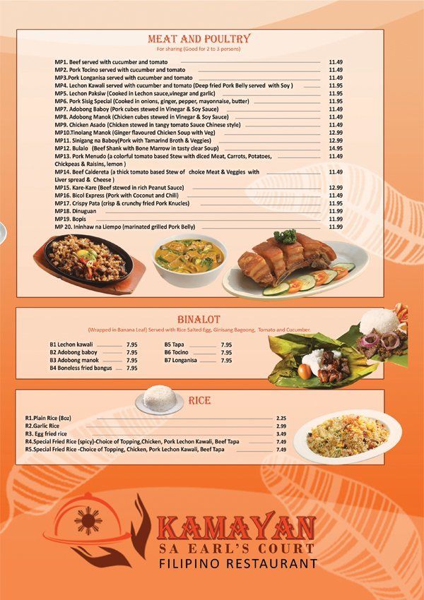 Kamayan Sa Earl's Court - Our Menu, filipino cuisine,filipino food delivery