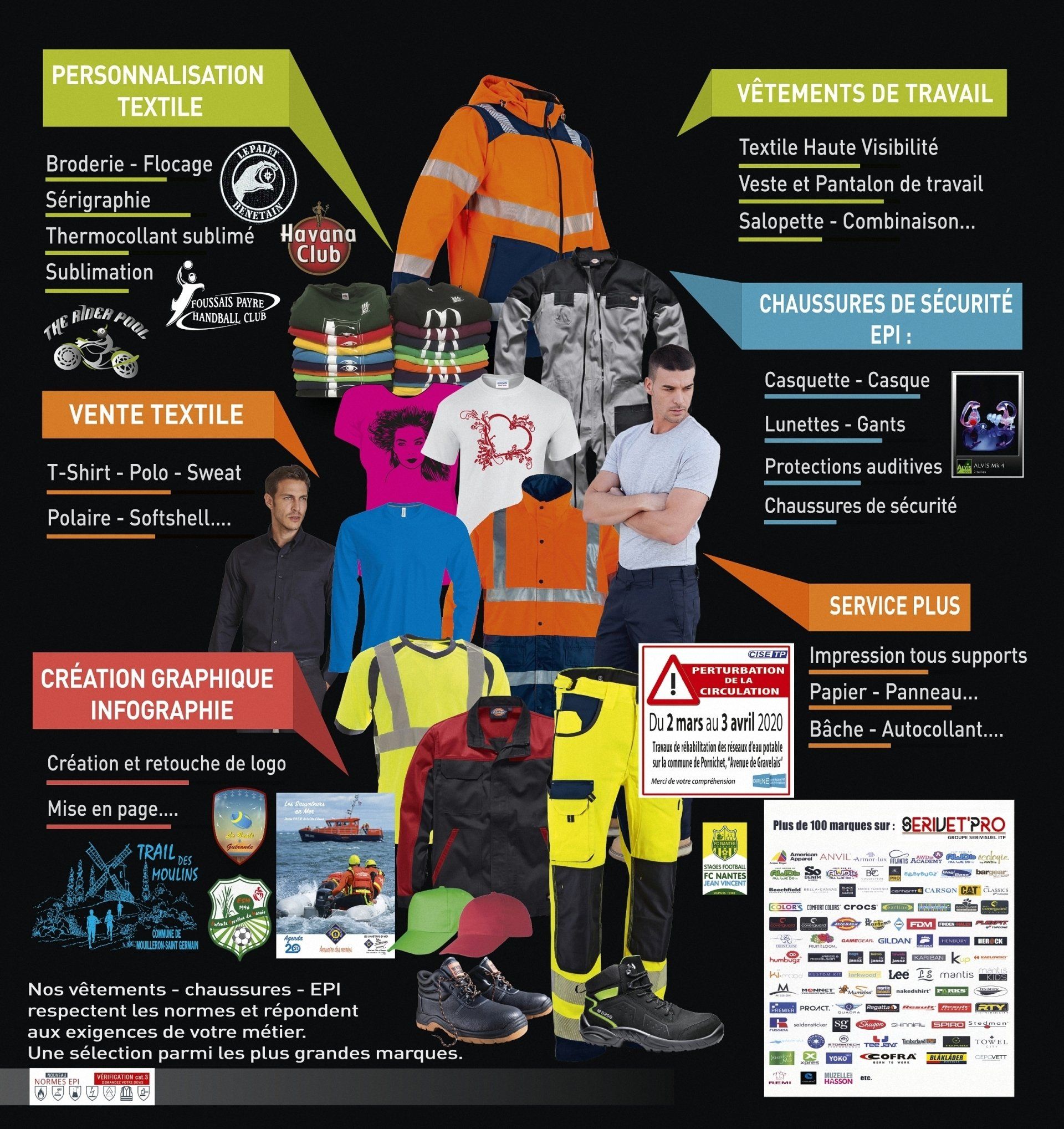 Nos services : vente vêtement professionnel, marquage, création graphique
