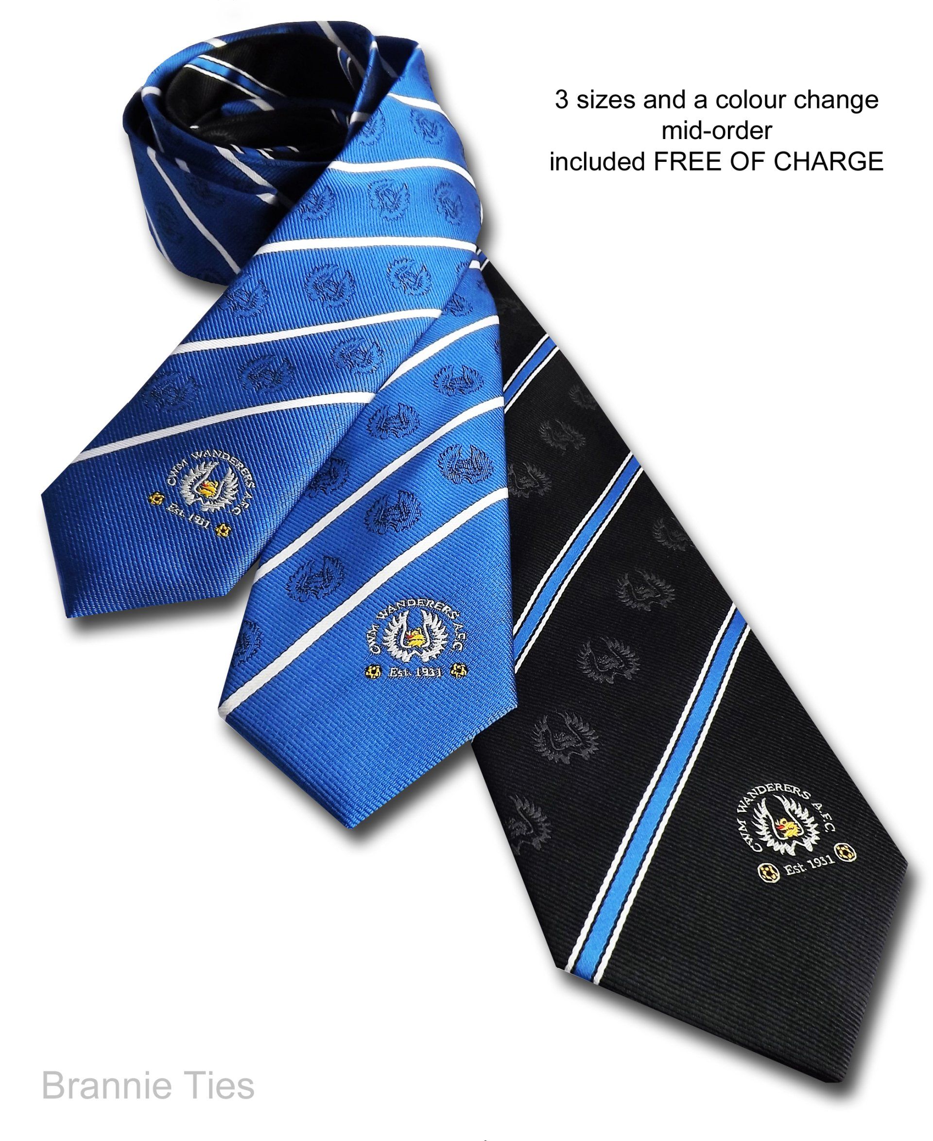 Sports club ties, football club ties, min qty 25pcs