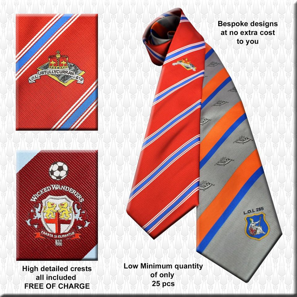 Sports club ties, football club ties, min qty 25pcs