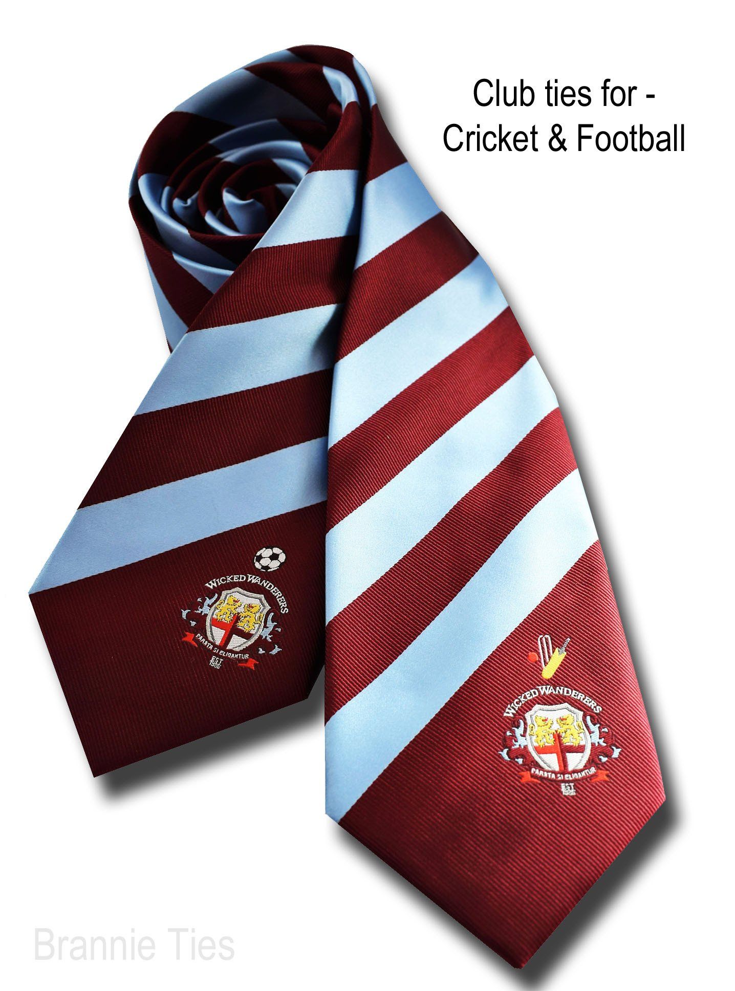 Sports club ties, football club ties, min qty 25pcs