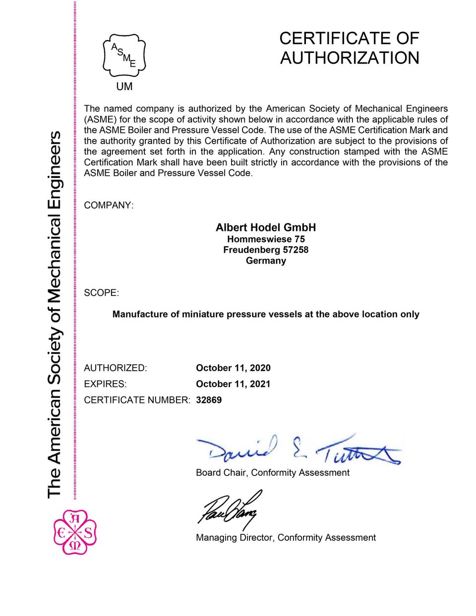 ASME-UM certification