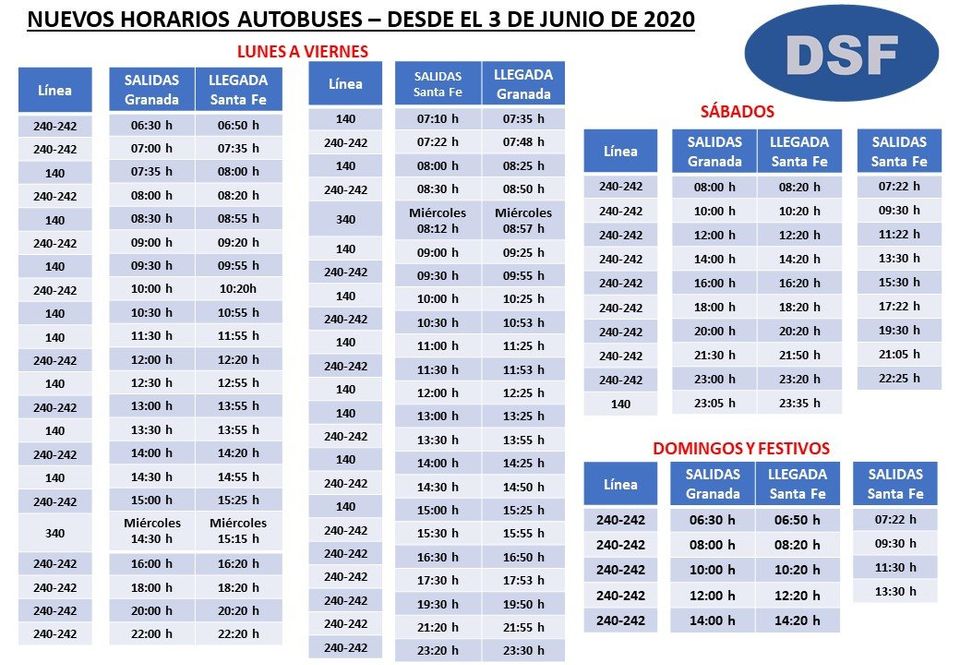 Nueva ampliación de los horarios de autobuses de Santa Fe