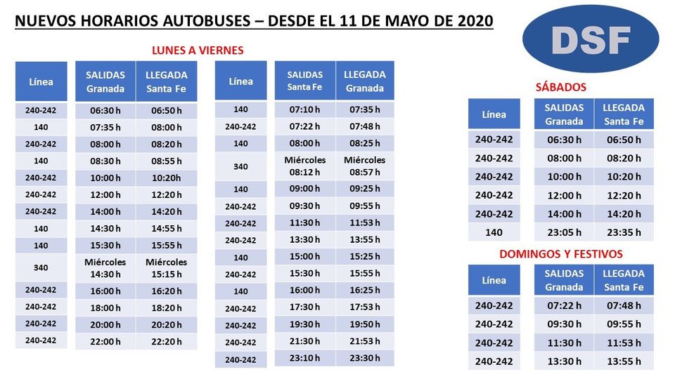 Nueva actualización de los horarios de autobuses de Santa Fe