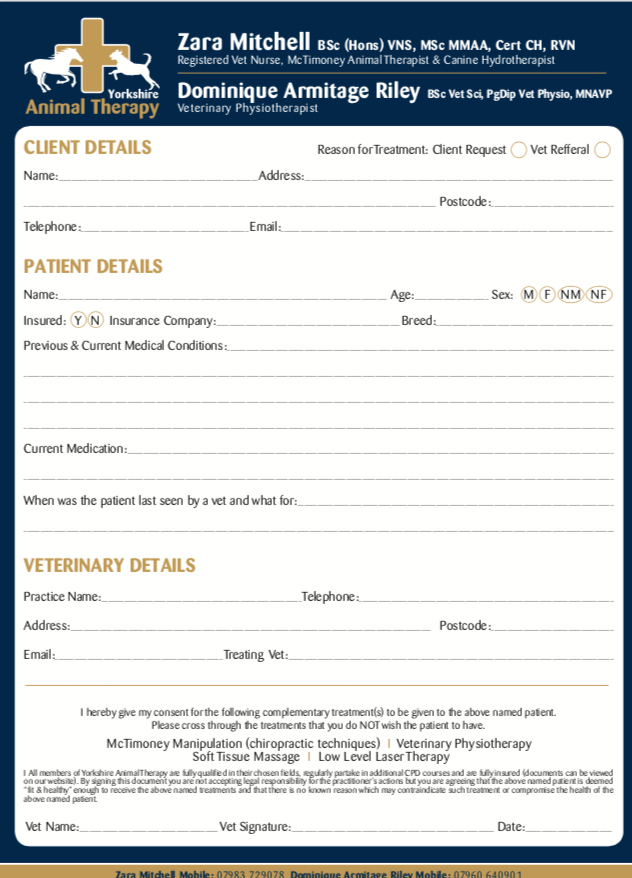 Yorkshire Animal Therapy | Veterinary Consent