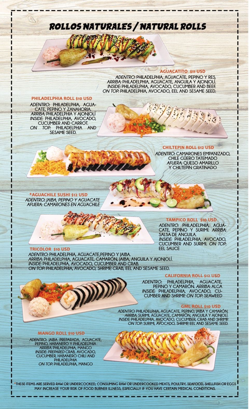 Menú Sushi Mocorito
