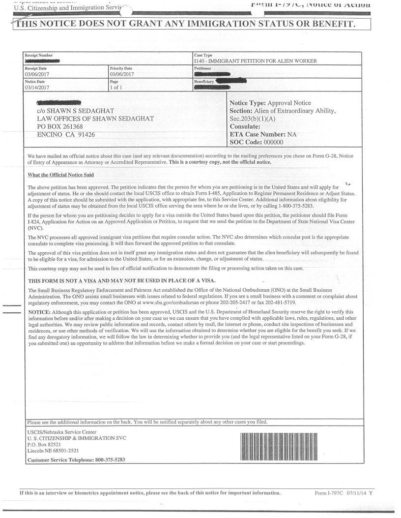 EB-1A - Aliens of Extraordinary Ability Immigrant Visa Green Card